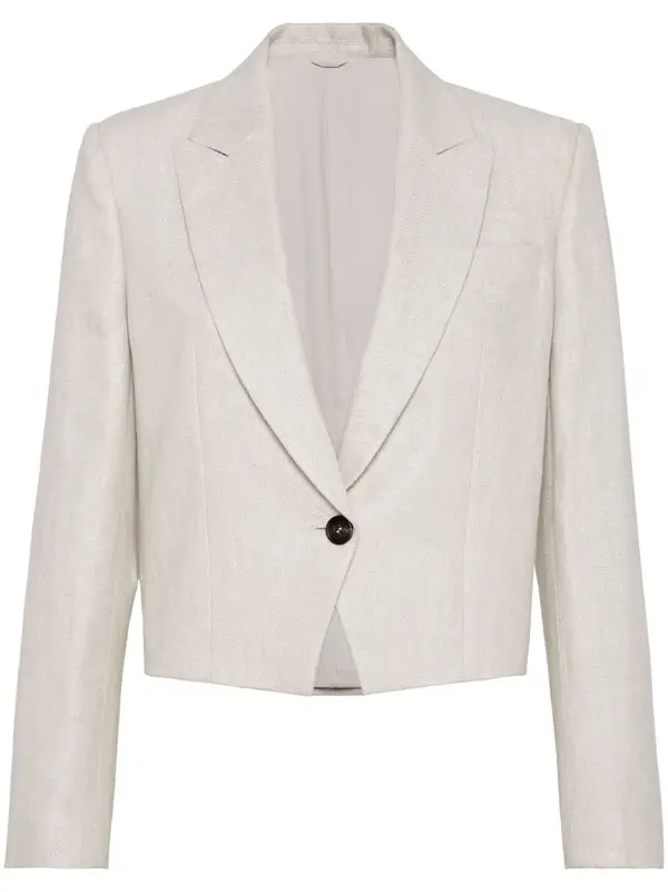 Brunello Cucinelli Cropped Linen Blazer - Neutrals
