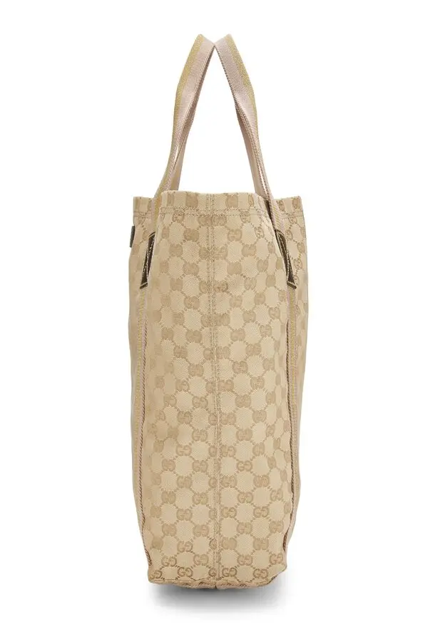 Gucci Gg Canvas Flat Web Tote Bag - Gold