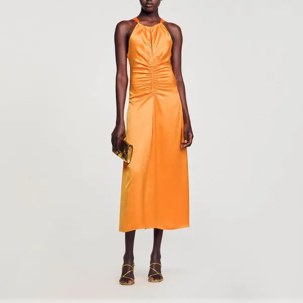 Sandro Satin-effect Maxi Dress With Ruched Detailing