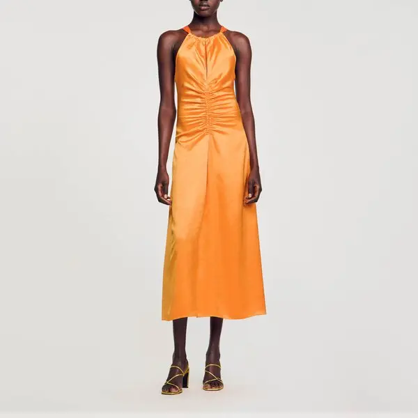 Sandro Satin-effect Maxi Dress With Ruched Detailing