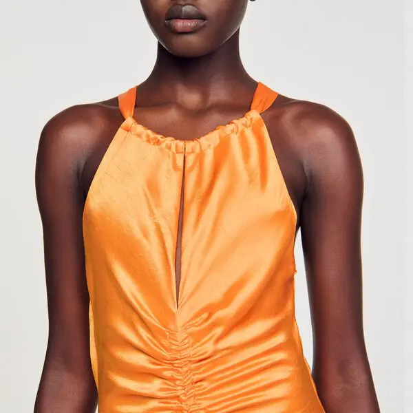 Sandro Satin-effect Maxi Dress With Ruched Detailing