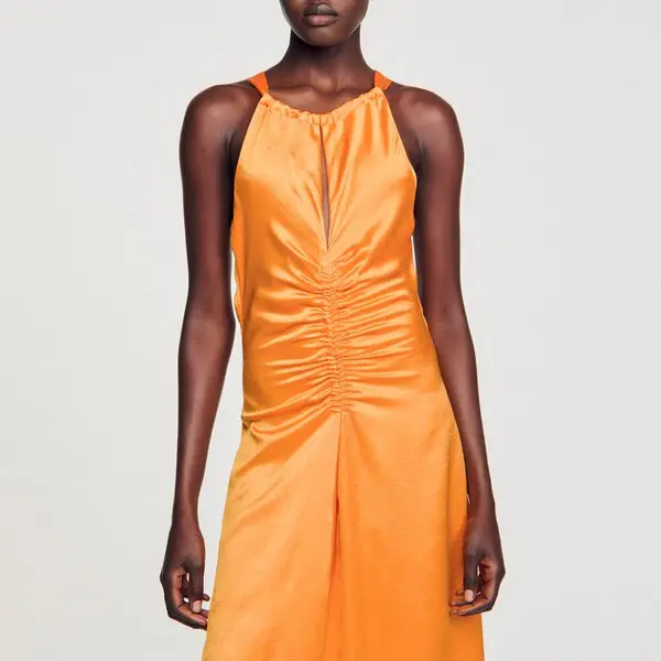 Sandro Satin-effect Maxi Dress With Ruched Detailing