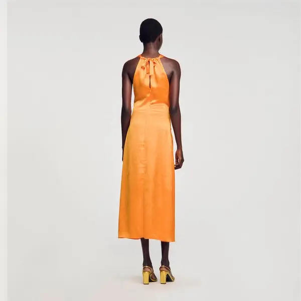 Sandro Satin-effect Maxi Dress With Ruched Detailing