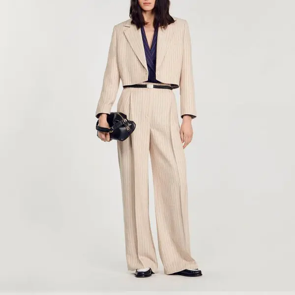 Sandro Striped Cropped Suit Jacket