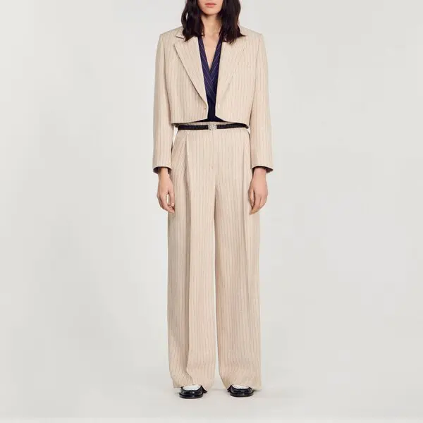 Sandro Striped Cropped Suit Jacket
