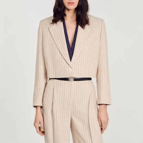 Sandro Striped Cropped Suit Jacket