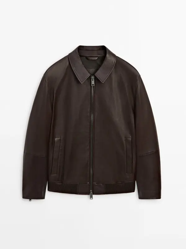 Massimo Dutti Nappa Leather Jacket Brown Editorialist