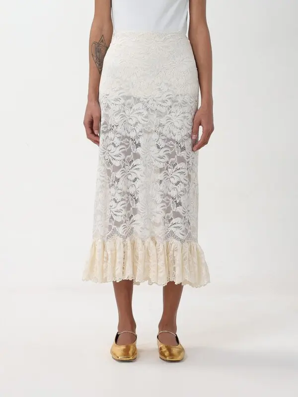 Rabanne Lace Midi Skirt With Ruffle Hem - White