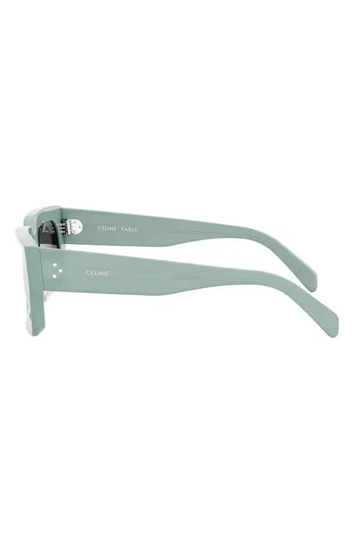 Celine 54mm Rectangular Sunglasses - Shiny Light Green/smoke