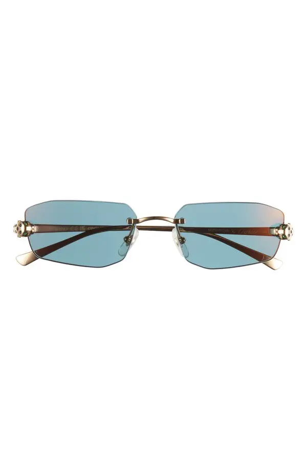 CARTIER 56mm Geometric Sunglasses - Gold Blue 2