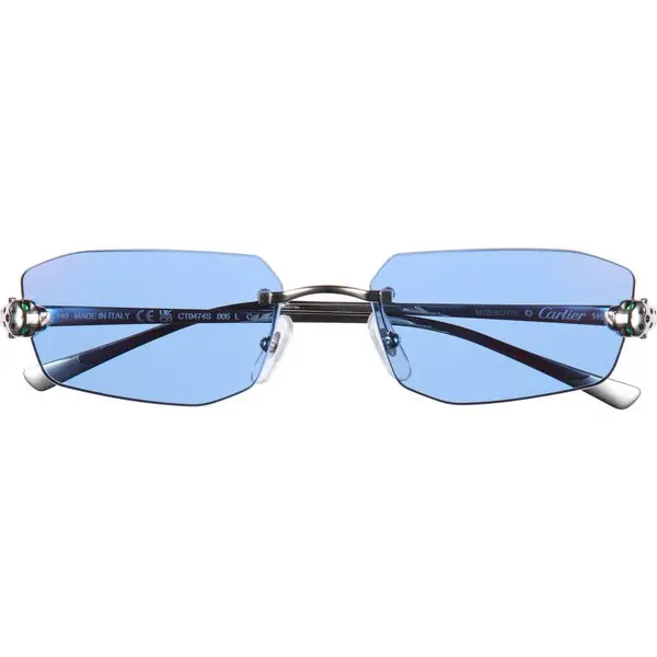 Cartier 56mm Geometric Sunglasses - Silver
