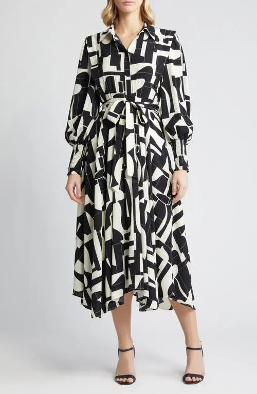 ZOE AND CLAIRE Abstract Print Long Sleeve Midi Dress