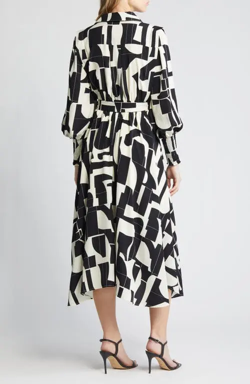 ZOE AND CLAIRE Abstract Print Long Sleeve Midi Dress