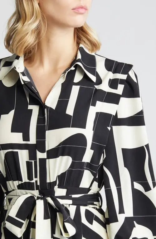 ZOE AND CLAIRE Abstract Print Long Sleeve Midi Dress