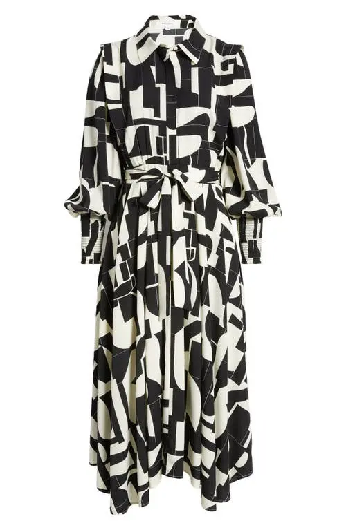 ZOE AND CLAIRE Abstract Print Long Sleeve Midi Dress