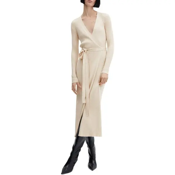 Mango Long Sleeve Wrap Sweater Dress