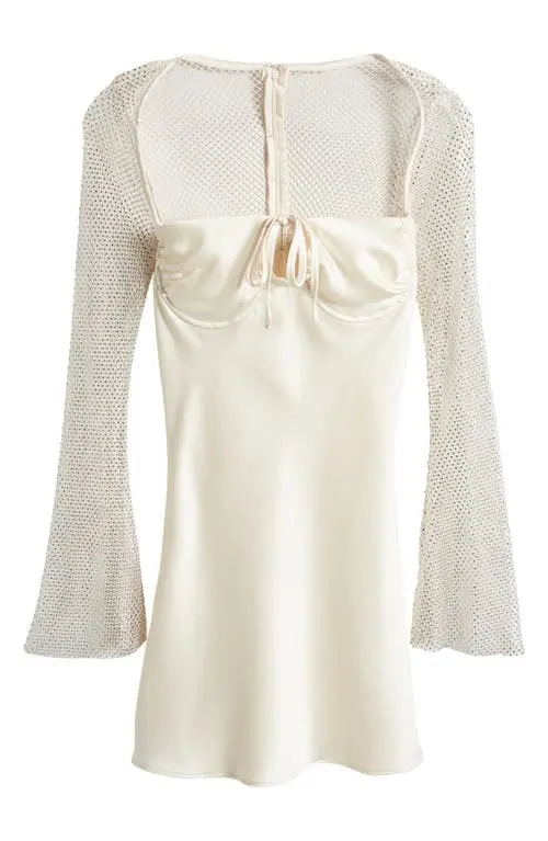 flare sleeve diamante mesh mini dress Eleonora Diamante Trim Mini Dress / Black | MESHKI main image 1