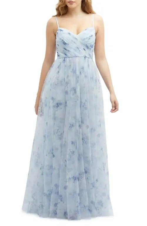 Dessy Collection Floral A-line Chiffon Gown
