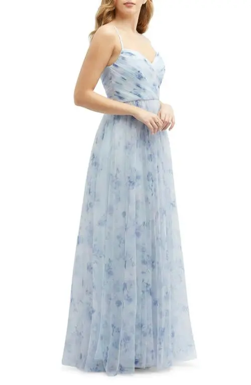 Dessy Collection Floral A-line Chiffon Gown