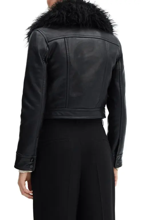 Mango Faux Leather Jacket With Removable Faux Fur Collar