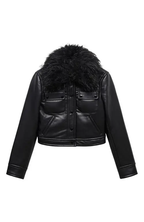 Mango Faux Leather Jacket With Removable Faux Fur Collar