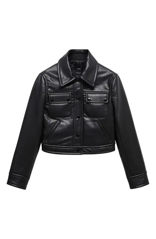 Mango Faux Leather Jacket With Removable Faux Fur Collar