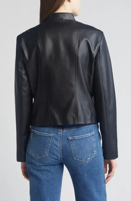 Via Spiga Faux Leather Fitted Jacket - Black