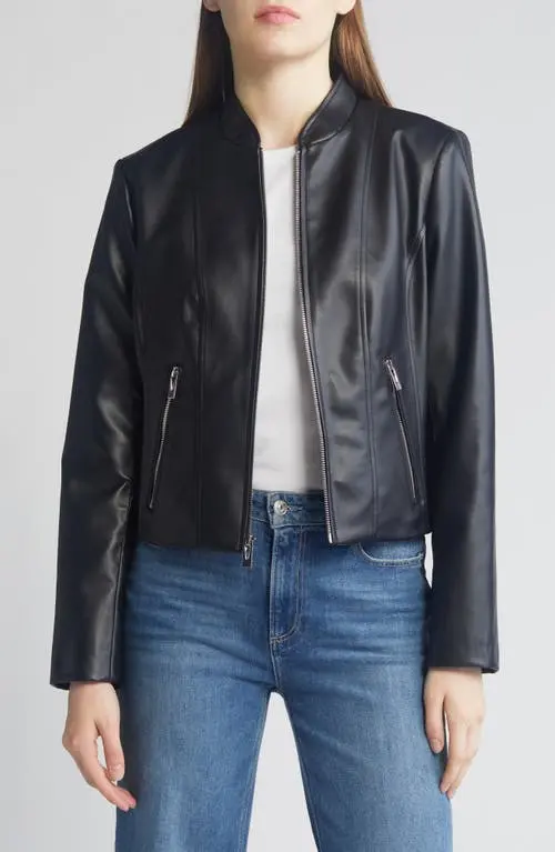 Via Spiga Faux Leather Fitted Jacket - Black