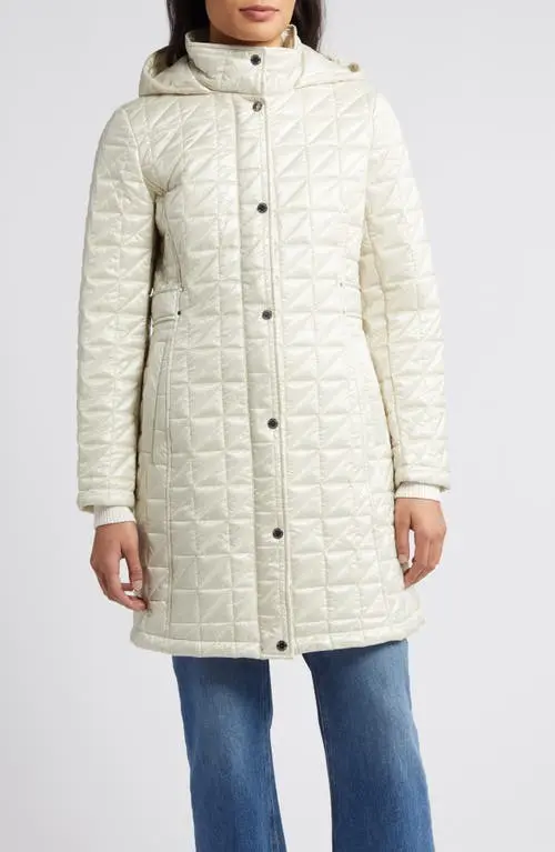 Via Spiga Box Quilt Hooded Coat - Champagne