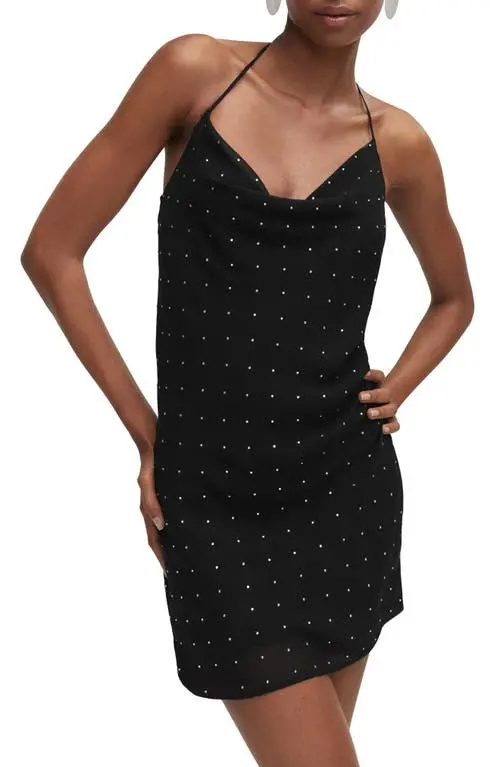 Mango Rhinestone Halter Dress In Black - 60% Off | Editorialist