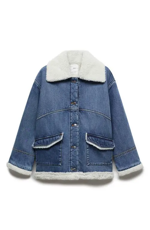 Mango Faux Shearling Lined Denim Jacket