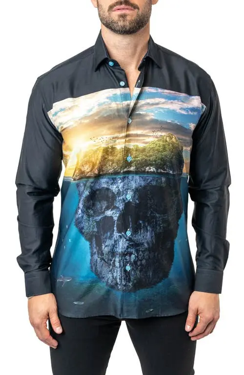 MACEOO Fibonacci Skull Island Cotton Button-up Shirt