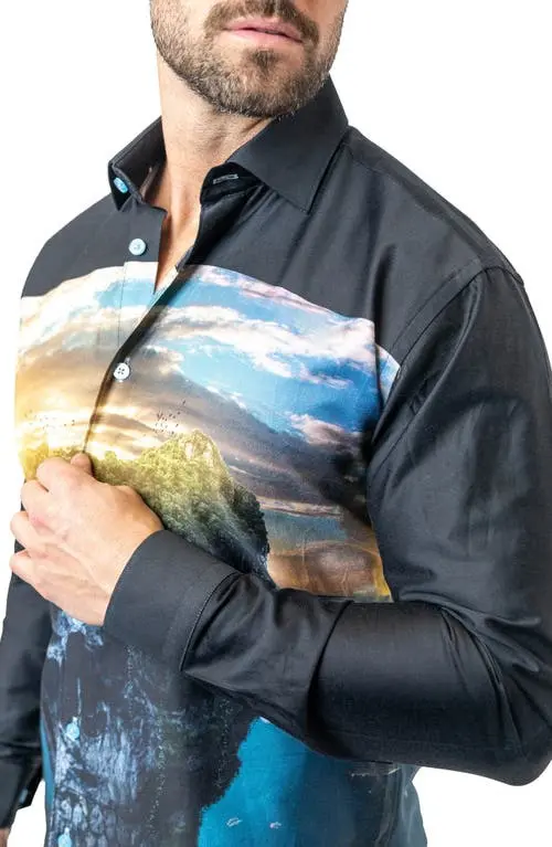MACEOO Fibonacci Skull Island Cotton Button-up Shirt