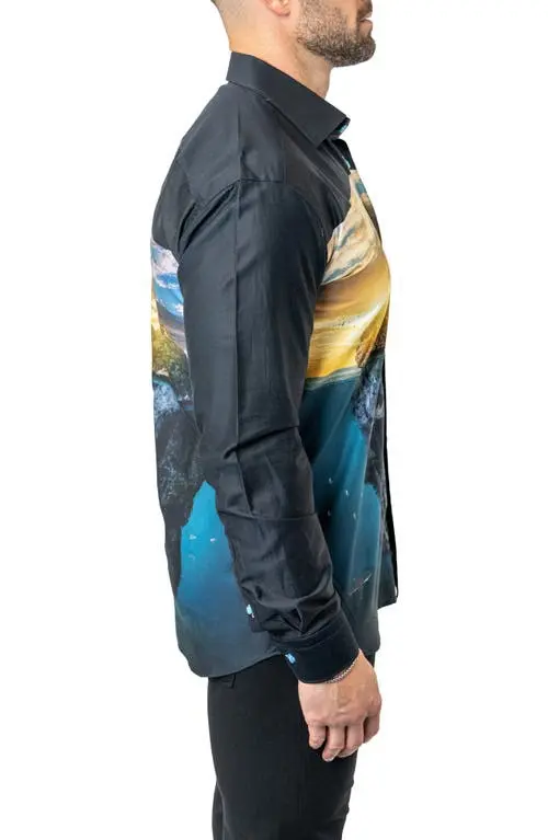 MACEOO Fibonacci Skull Island Cotton Button-up Shirt