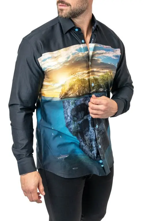 MACEOO Fibonacci Skull Island Cotton Button-up Shirt
