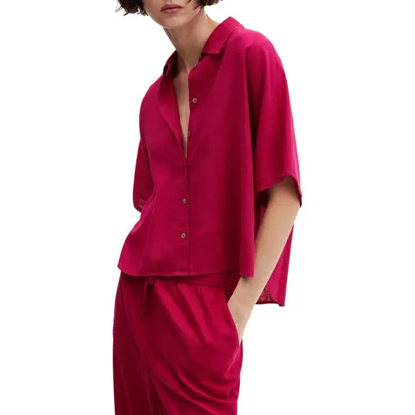 Mango Short Sleeve Linen-blend Shirt - Fuchsia