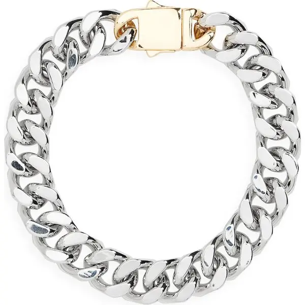 OPEN EDIT Two-tone Flat Curb Chain Bracelet - Rhodium- Gold