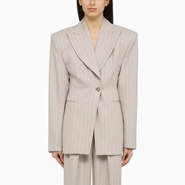 Andamane Pearl Grey Pinstripe Single Breasted Jacket Ottavia