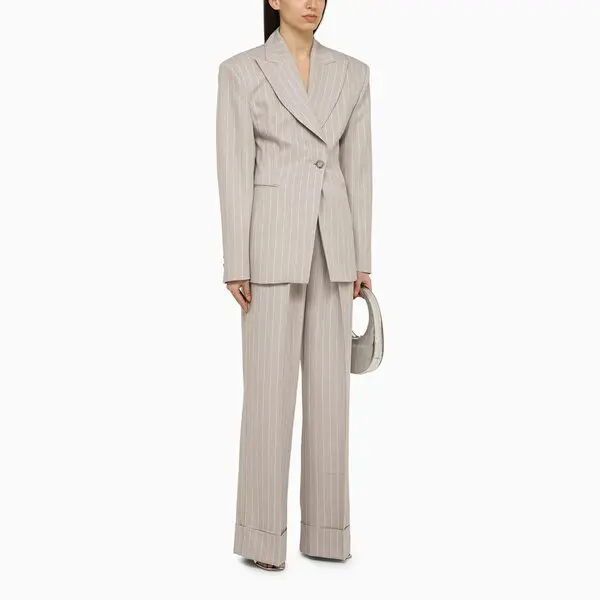 Andamane Pearl Grey Pinstripe Single Breasted Jacket Ottavia