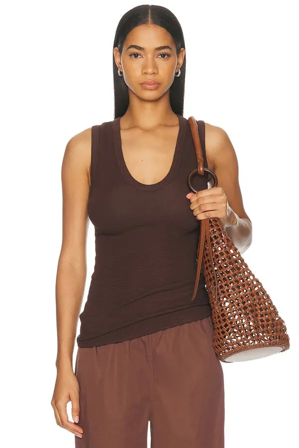 Enza Costa Textured Rib Sleeveless Tank Top - Chocolate