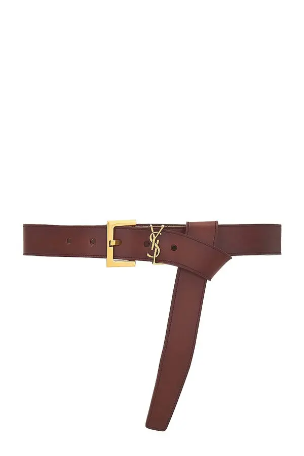 Saint Laurent Cassandre Long Belt - Dark Brown Chocolate & Brown Chocolate