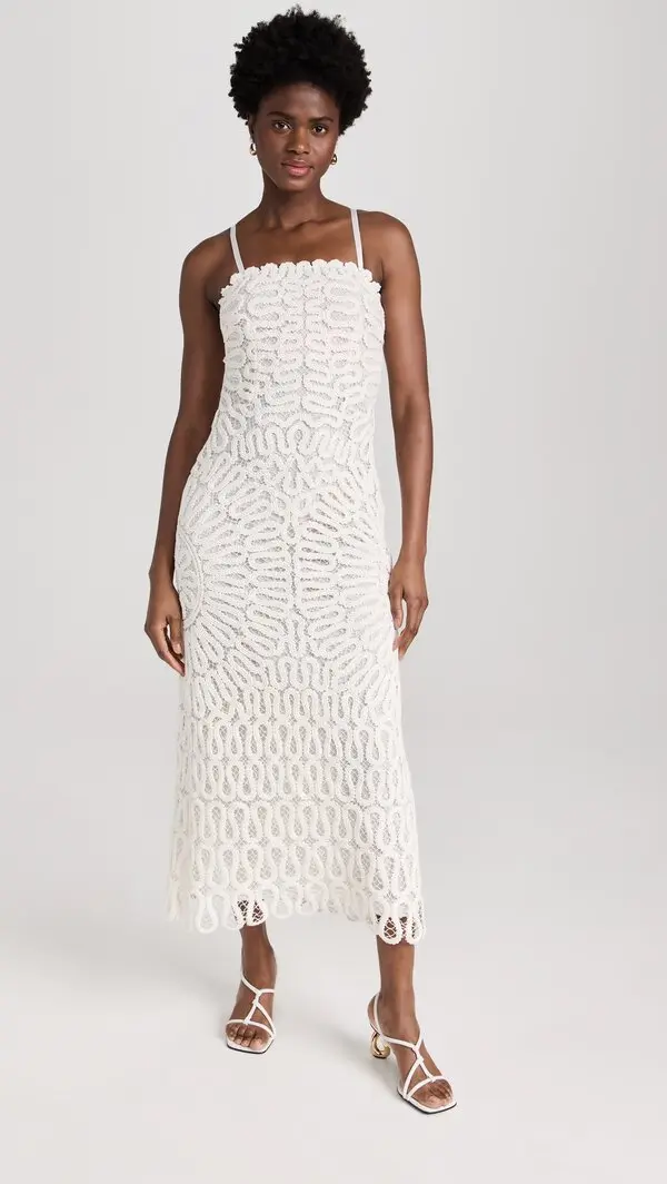 Simkhai Elise Cage Crochet Midi Dress In White - 70% Off | Editorialist