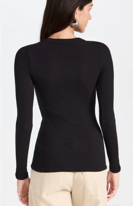 Enza Costa Textured Rib Long Sleeve Tee - Black