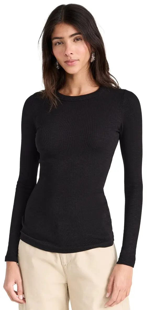 Enza Costa Textured Rib Long Sleeve Tee - Black