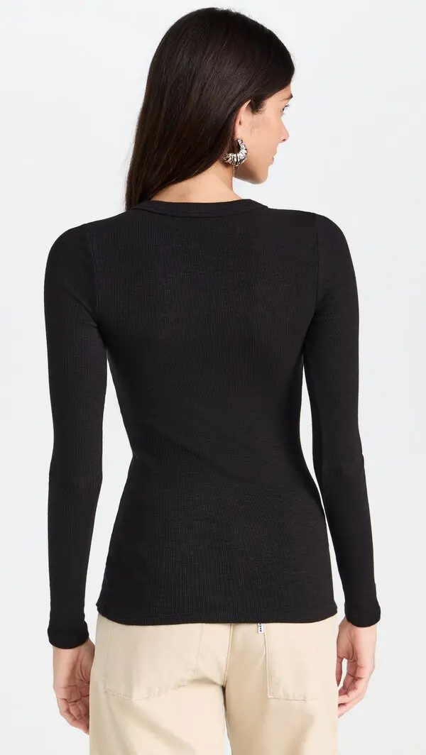 Enza Costa Textured Rib Long Sleeve Tee - Black
