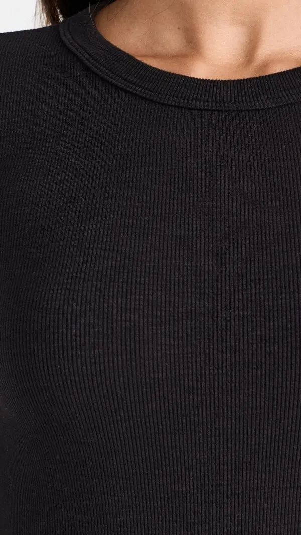 Enza Costa Textured Rib Long Sleeve Tee - Black