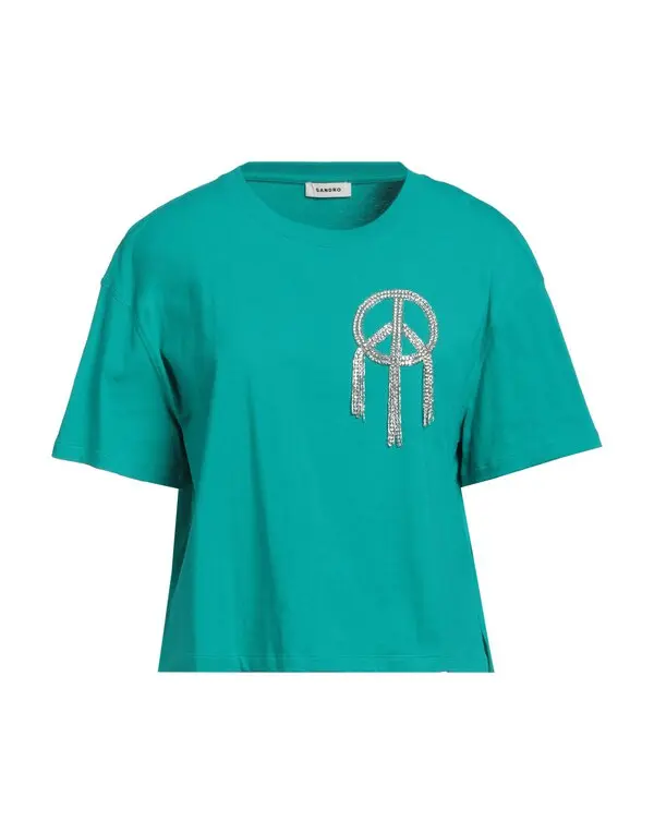 Sandro Cotton T-shirt With Crystal Appliqués