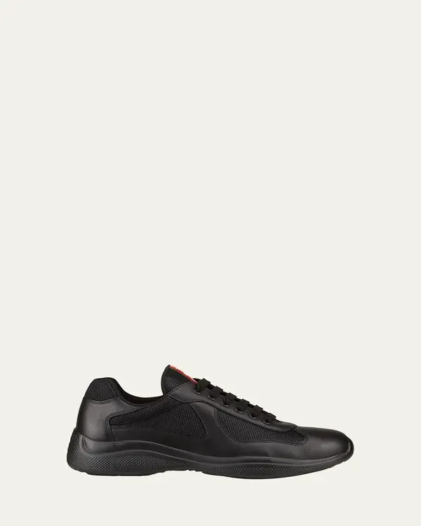 Prada Americas Cup Leather Sneakers - Black