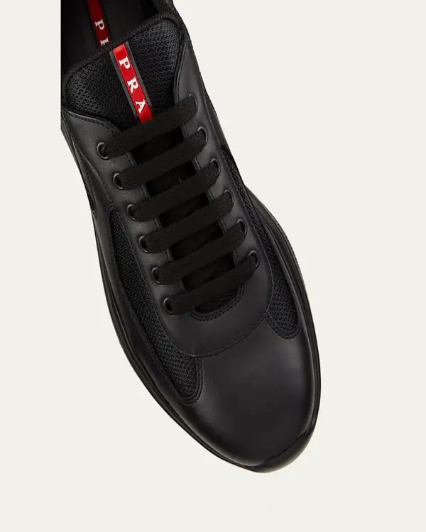Prada Americas Cup Leather Sneakers - Black