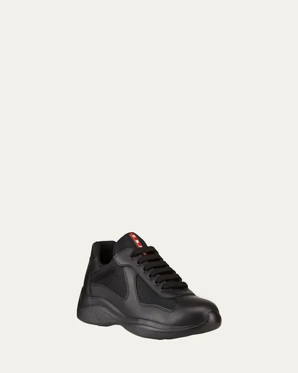 Prada Americas Cup Leather Sneakers - Black